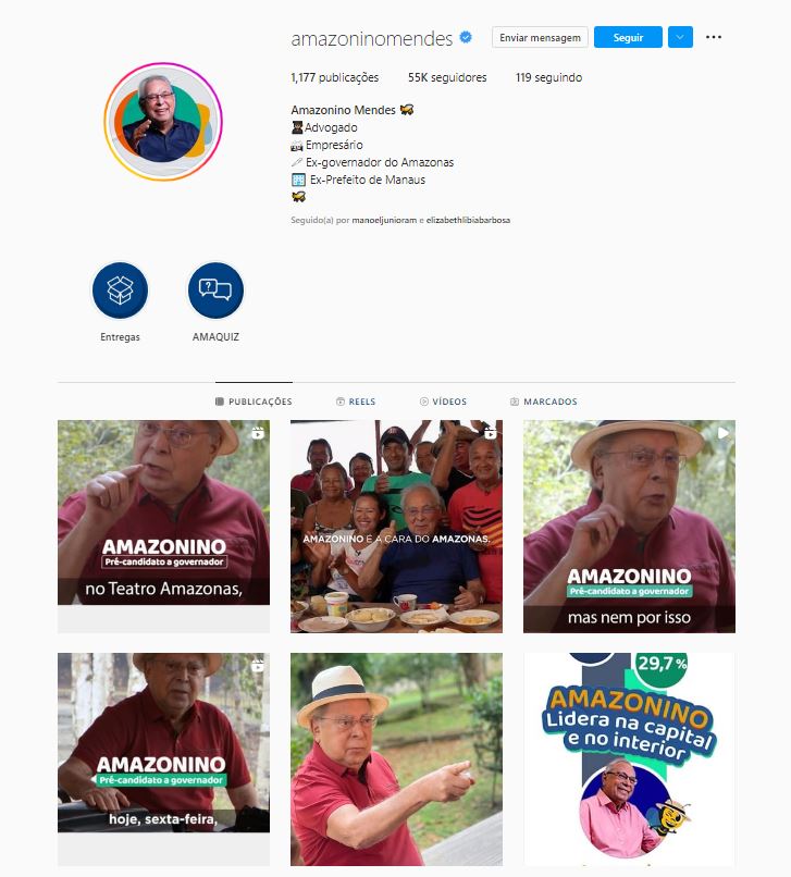 Sem ir às ruas, Amazonino atualiza feed semanal com vídeos 'de gaveta'