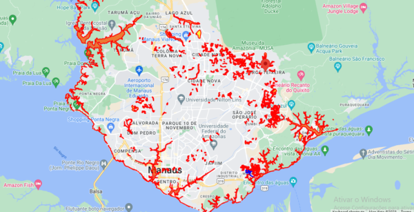 Mapa mostra as áreas de risco em Manaus; zonas norte e leste são as ...